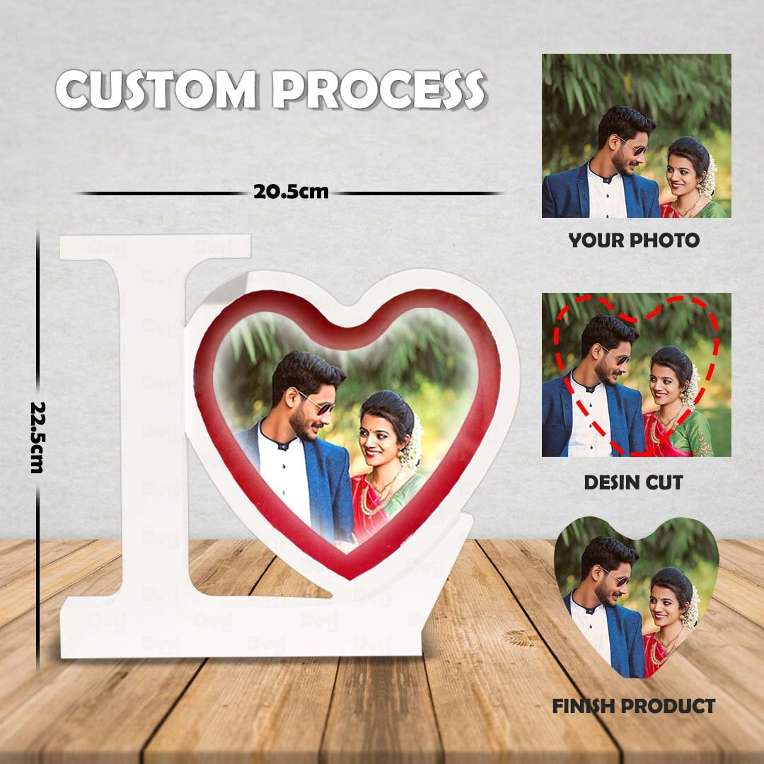 L for Love Shaped 3D Mirror Photo Frame - Personalized Musha